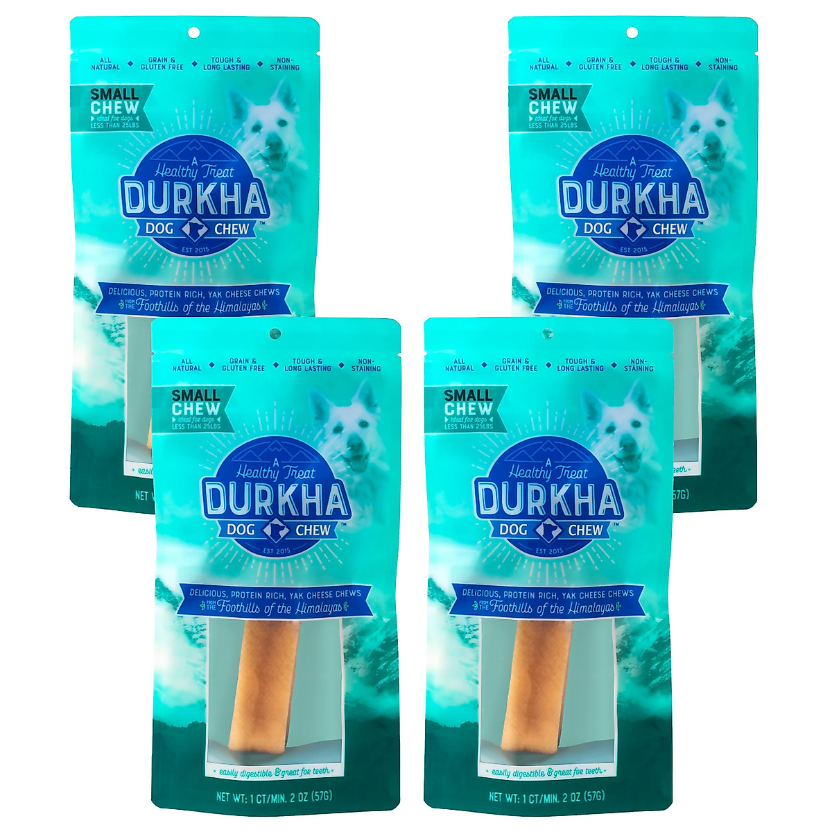 Durkha Yak Cheese Chews: Himalayan Yak Cheese Dog Chews- Natural, Healthy & Long Lasting Dog Treats - Grain, Gluten & Lactose-Free Rawhide Alternatives, for Dogs 25 lbs and Smaller, 4 Pack of Small