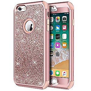 Hython Compatible with iPhone 6/6s Case, Heavy Duty Full-Body Defender Protective Case Bling Glitter Sparkle Hard Shell Hybrid Shockproof Rubber Bumper Cover for iPhone 6 and 6s 4.7-Inch, Rose Gold