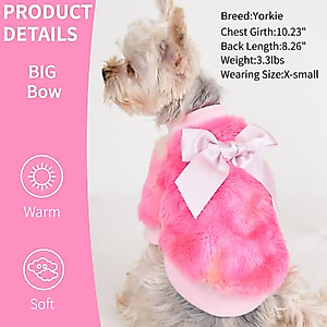 Pink Dog Sweater for Small Dogs Girl Tie Dye Female Dog Sweater Puppy Sweatshirts Doggie Sweaters Winter Dog Clothes Pet Cat Pup Warm Clothing Outfit for Yorkie Chihuahua Coat with Bow-Knot XS