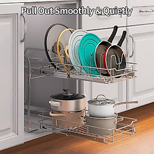 BOIVSHI Pull Out Cabinet Organizer, 2 Tier Cabinet Pull Out Shelves (12" W X 19" D) Slide Out Cabinet Organizer for Kitchen, Bathroom, Pantry, Chrome