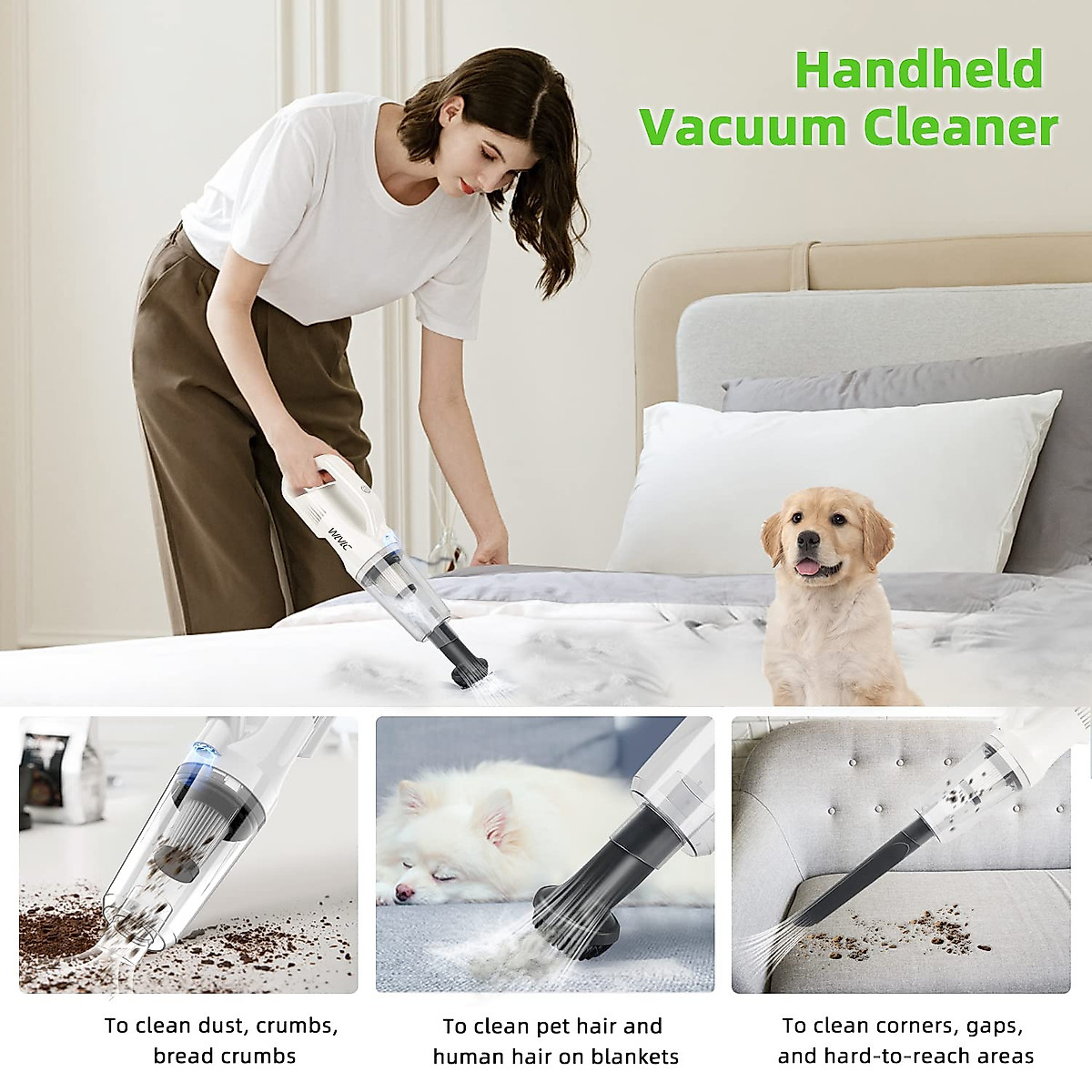 WLVLC Handheld Vacuum Cordless Rechargeable 9000PA Portable Handheld Vacuum Cleaner for Car Vacuum Cordless Rechargeable Powerful Cyclonic Suction Car Vacuum Cleaner Pet Pair Home 小卖清货，大卖请放过