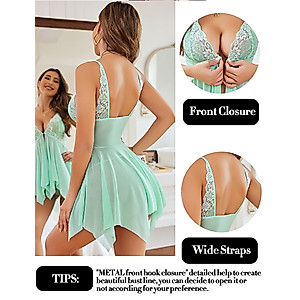 Avidlove Women Lingerie Lace Babydoll V Neck Sleepwear Strap Chemise (3XL, Style-4-Green)