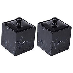 TOPBATHY 2pcs Black Qtip Dispenser Apothecary Jars Bathroom Vanity Q Tip Holder Storage Canister Jar for Cotton Swab Cotton Ball Hair Band Resin Marble Grain