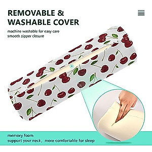 Vnurnrn Red Cherry White Neck Support Pillow Round Neck Roll Bolster Cylinder Pillow Cervical Pillows Memory Foam Pillow for Leg Knee Back Head Support for Gifts Camp Study Work