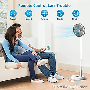 CooCoCo 10" Foldable Portable Fan, 7200mAh Battery Operated Rechargeable Fan, Height Adjustable Oscillating Fan with Remote Control Standing Fan for Bedroom,Cordless Quiet Travel Fan, Home, Office
