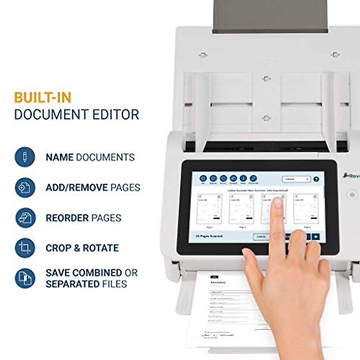 Raven Original Document Scanner - Huge Touchscreen, Color Duplex Feeder (ADF), Wireless Scanning to Cloud, WiFi, Ethernet, USB, Home or Office Desktop (2nd Gen) (Renewed)