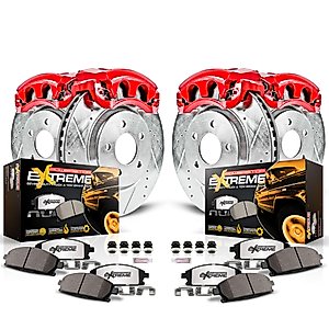 Power Stop KC1944A-36 Front and Rear Z36 Truck and Tow Brake Pads with Drilled and Slotted Rotors Kit with Calipers For Ford F150 Lincoln Mark Lt 4WD 4X4