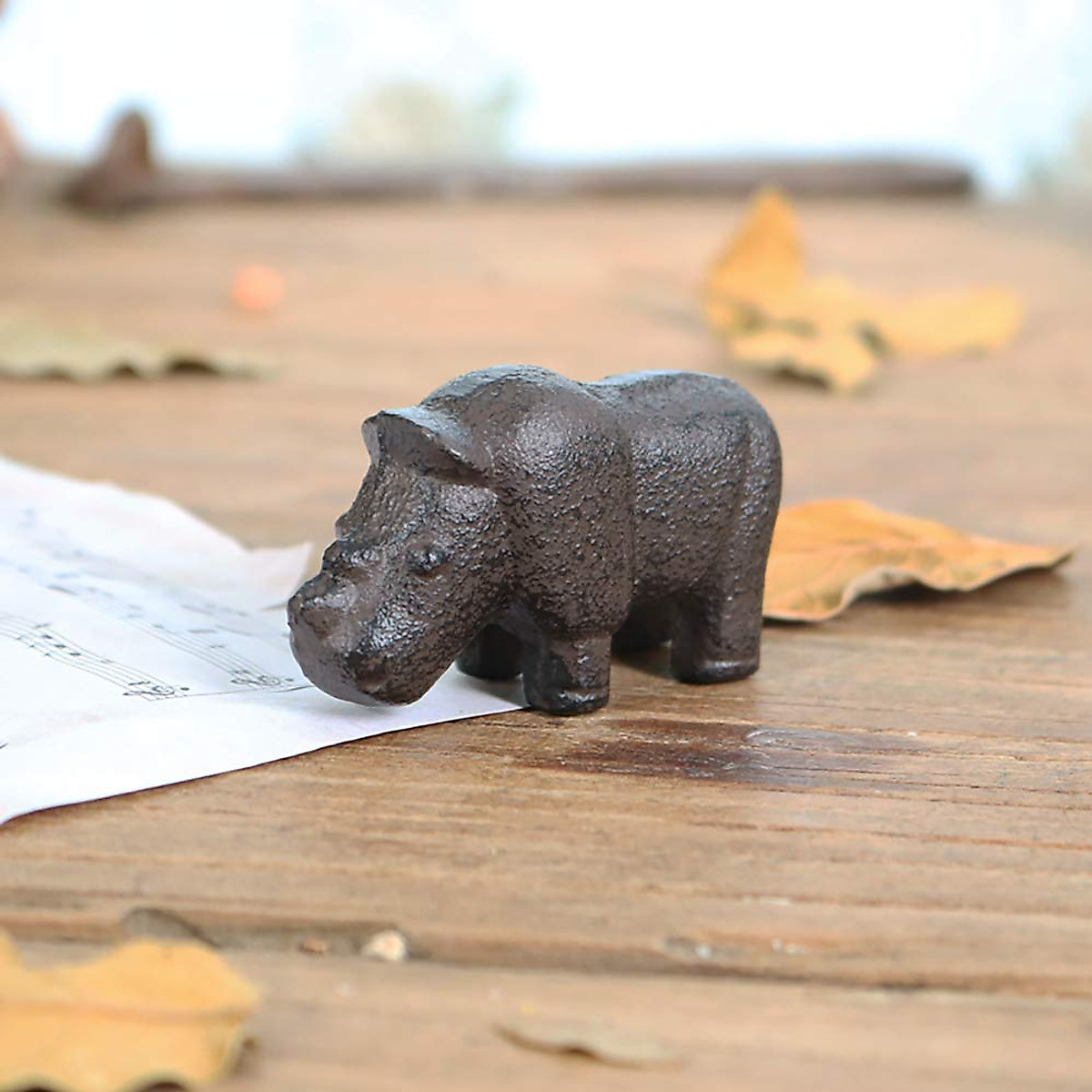 canjoyn Cast Iron Paperweight Garden Home Office Desk Decor Collection Animal Figurine (Rhinoceros)