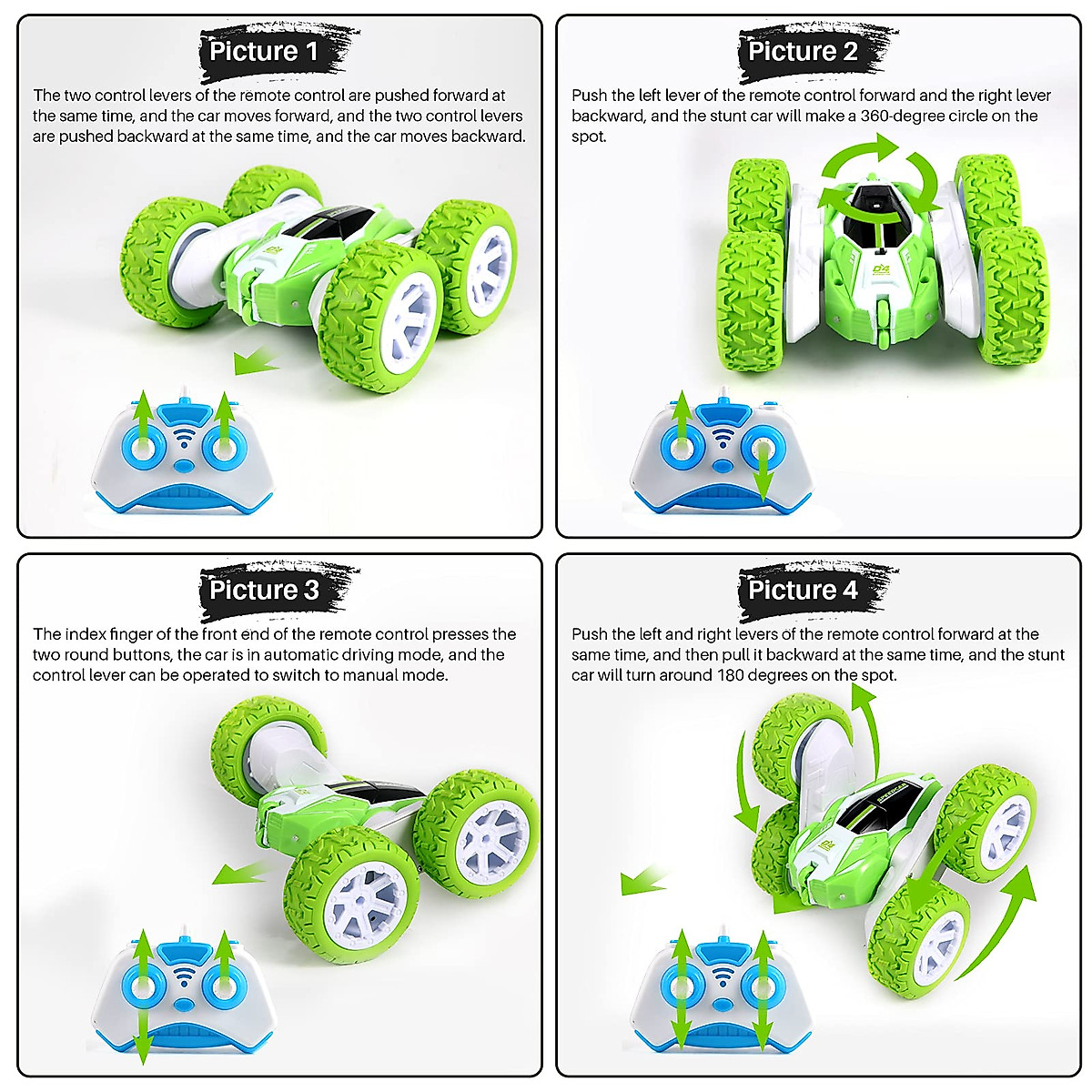 Voastvy Remote Control Car, 2.4GHZ-4WD Rc Cars,Double Sided 360Degree Tumbling and Rotating Stunt Car with Colorful Lights, Electric Toy Cars are Great Gifts for Boys and Girls