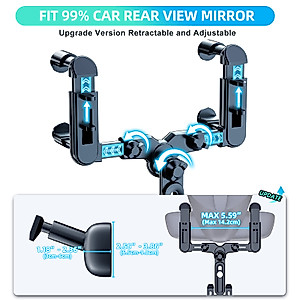 Phone Mount for Car, 360° Rotatable and Retractable Car Phone Holder Mount Free Adjustment Rear View Mirror Phone Holder for Car Universal Rearview Mirror Cell Phone Car Mount Fit for All Smartphones