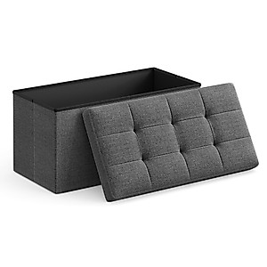 SONGMICS 30 Inches Folding Storage Ottoman Bench, Storage Chest, Foot Rest Stool, Dark Gray ULSF47K