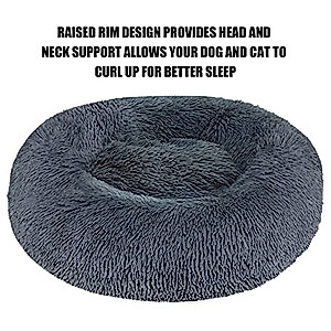 Calming Dog Bed Cat Bed Donut Cuddler, Anti Anxiety Dog Bed for Small Medium Large Dogs Cats, Machine Washable Round Warm Bed, Faux Fur Pet Bed, Waterproof Non-Slip Bottom (23"/30"/36")