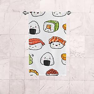 Hand Towel Hand Drawn Cute Japanese Sushi Face Towel Set of 2 Fingertip Towel Kitchen Tea Bar Dish Cloths Absorbent Dry Shower Towel