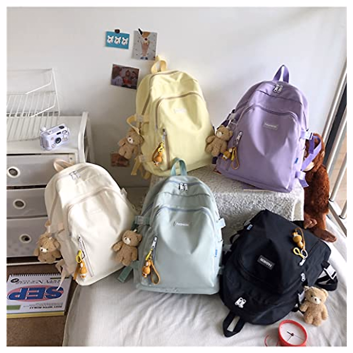 HANXIUCAO Kawaii Backpack For Girls Teens Fashion Daypack Laptop School Bag With Cute Pendant (white) One_Size