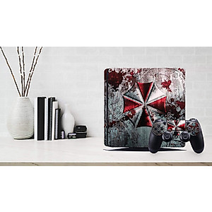 ZOOMHITSKINS Compatible with PS4 Slim Skin, Resident Umbrella Silver Red Nightmare, Durable & Fit, 3M Vinyl, Made in The USA