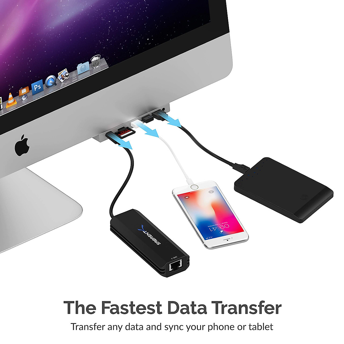 SABRENT Multi Port iMac Hub with Front Access USB Ports, SD/Micro SD Card Reader, 3.5mm Headphone Jack and Rear HDMI 2.0 Output (iMac 2017 to 2020) (HB-SIMC)