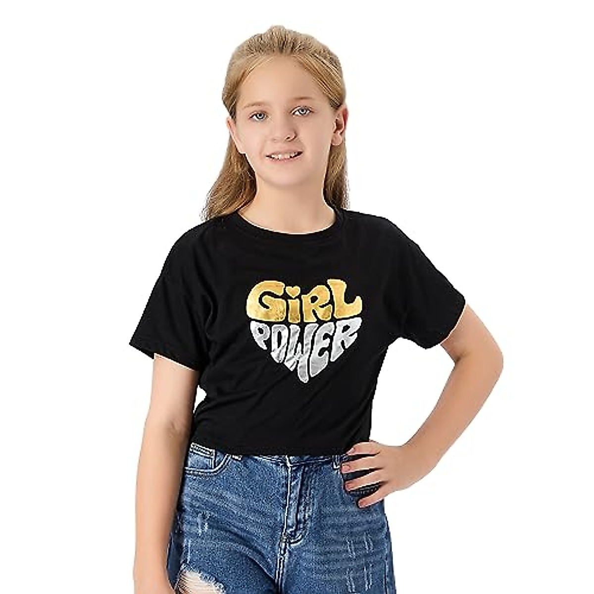 Black Girl Power Crop Top for Little & Big Girls - Cool Summer T-Shirt Clothes Tween Size 7/8