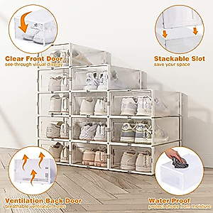 Fixwal 12pcs Shoe Storage Boxes Clear Shoe Boxes Stackable with Lids, Space Saving Shoe Holder Sneaker Display Case, Shoe Container Boxes for Closet Bedroom Bathroom