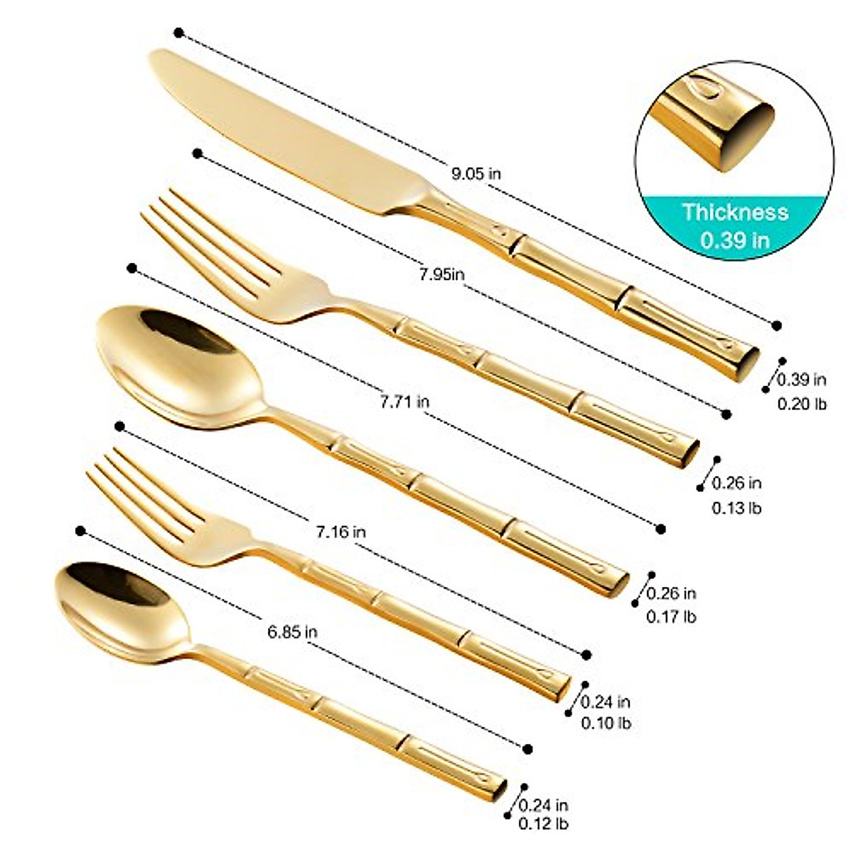Flatasy Flatware Set Gold Silverware Set with Bamboo Pattern Mirror Polished 20 Pieces Cutlery Set Housewarming Wedding Gift Service for 4
