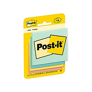 Post-it Notes, 3 in x 3 in, 4 Pads, America's #1 Favorite Sticky Notes, Marseille Collection, Pastel Colors (Pink, Mint, Yellow), Recyclable (5401)