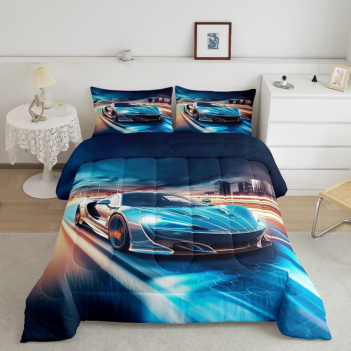Erosebridal Sports Car Comforter Racing Speed Car Bedding Comforter Sets Race Car Twin Bedding Sets 2 Pieces for Kids Boys Teens Youth Bedroom Decor, 1 Comforter with 1 Pillowcase