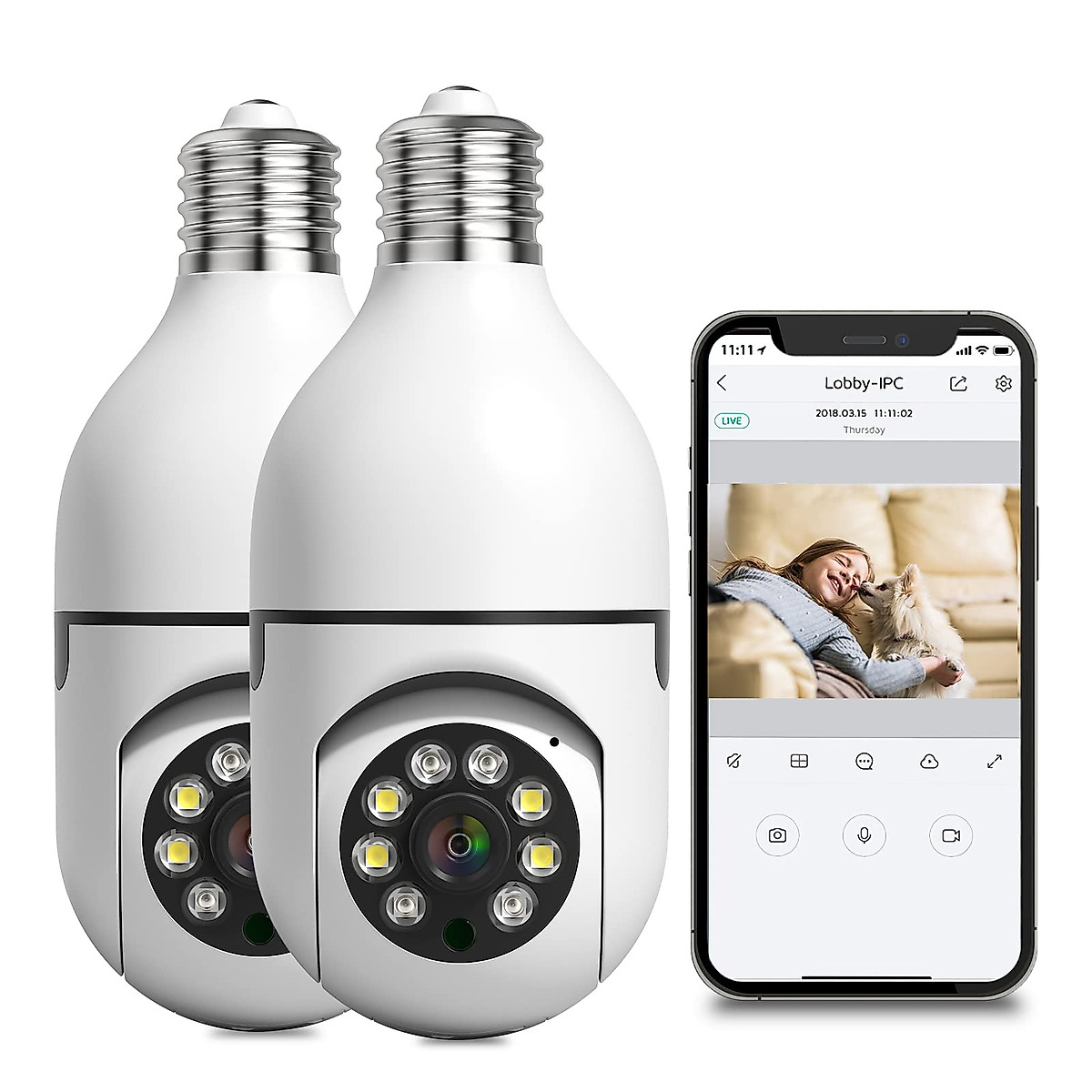 Yihoume Upgraded,Wireless Light Bulb Security Camera, 360°Panoramic 2K Surveillance Cam 2.4GHz Camera with Motion Detection Alarm Night Vision Two-Way-Talk Phone Remote View Indoor (2 Pack)