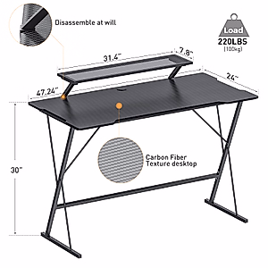 Bizzoelife Gaming Desk Home Office Table: 47Inch Z Shaped Home Office PC Computer Table, Gamer Workstation with Monitor Stand, Racing Style Game Tables with Cable Management Holes