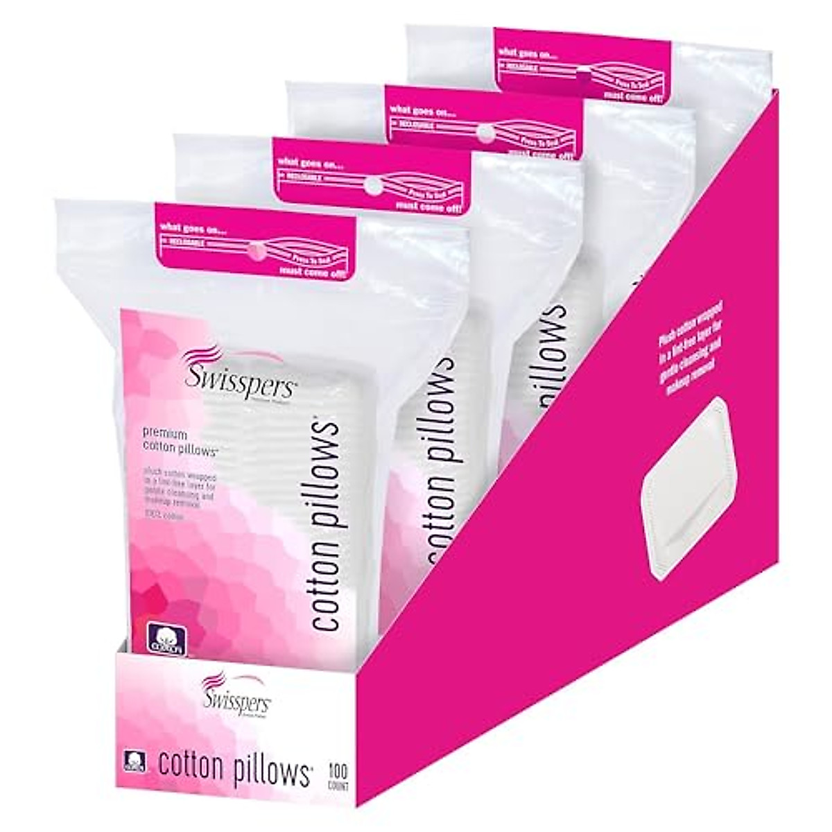 Swisspers Premium Cotton Pillow – 100 Count (Pack of 4) – Ultra-Soft, Hypoallergenic Cotton Pads with Precision Grip for Gentle Skincare and Makeup Removal – Lint-Free Cleaning