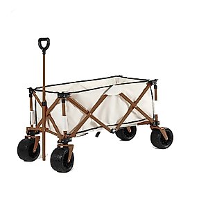 ASSYA Portable Utility Foldable Trolley Cart Collapsible Wagon with All-Terrain Wheels and Table Board Outdoor Garden Cart for Camping, Shopping, Fishing,White