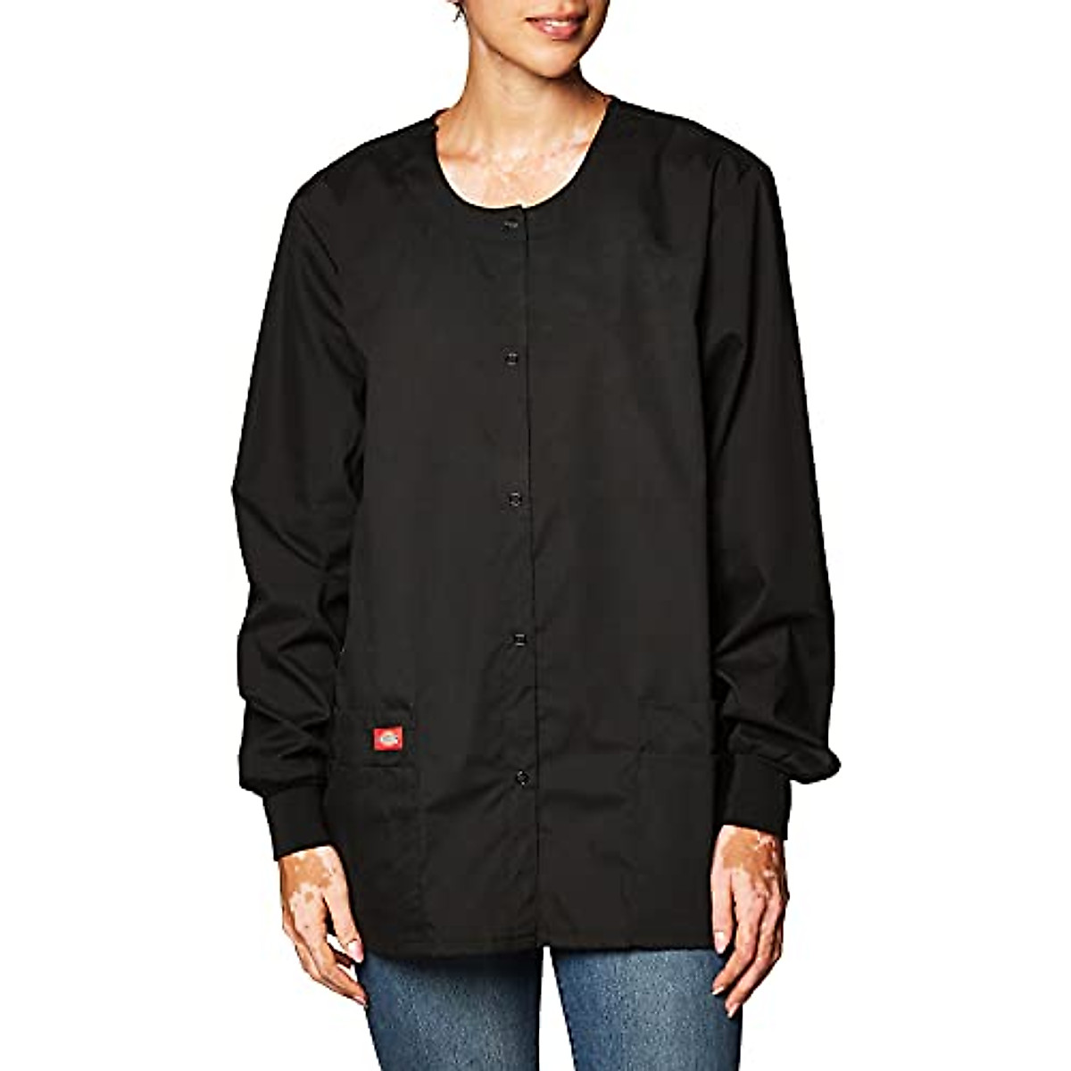 Dickies Women's EDS Signature Scrubs Missy Fit Snap Front Warm-Up Jacket, Black, X-Large