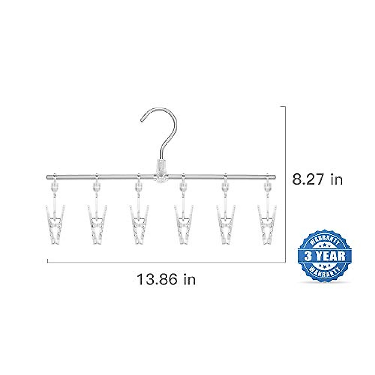 FALEJU High-Strength Aluminum Alloy Underwear and Socks Drying Rack 6 Clip Set for Drying Cap, face mask, Socks, Towels, Underwear, Diapers (White)