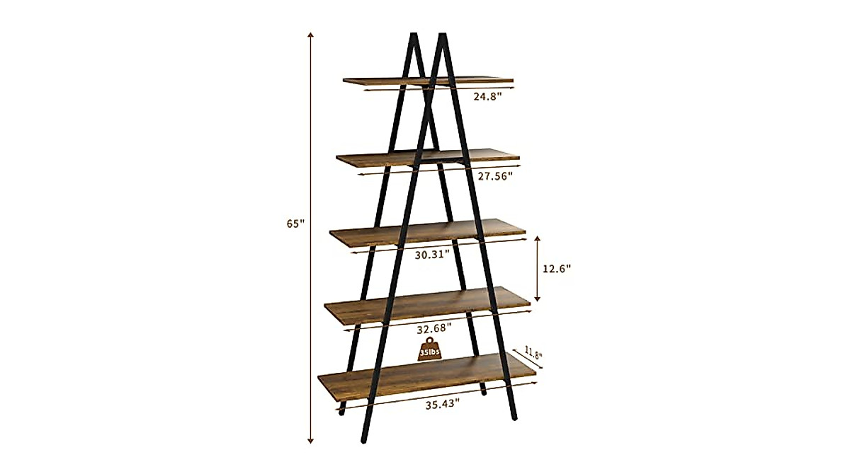 YOUDENOVA 5-Tier Ladder Bookshelf, Industrial A-Shaped Bookcase, Tall ...