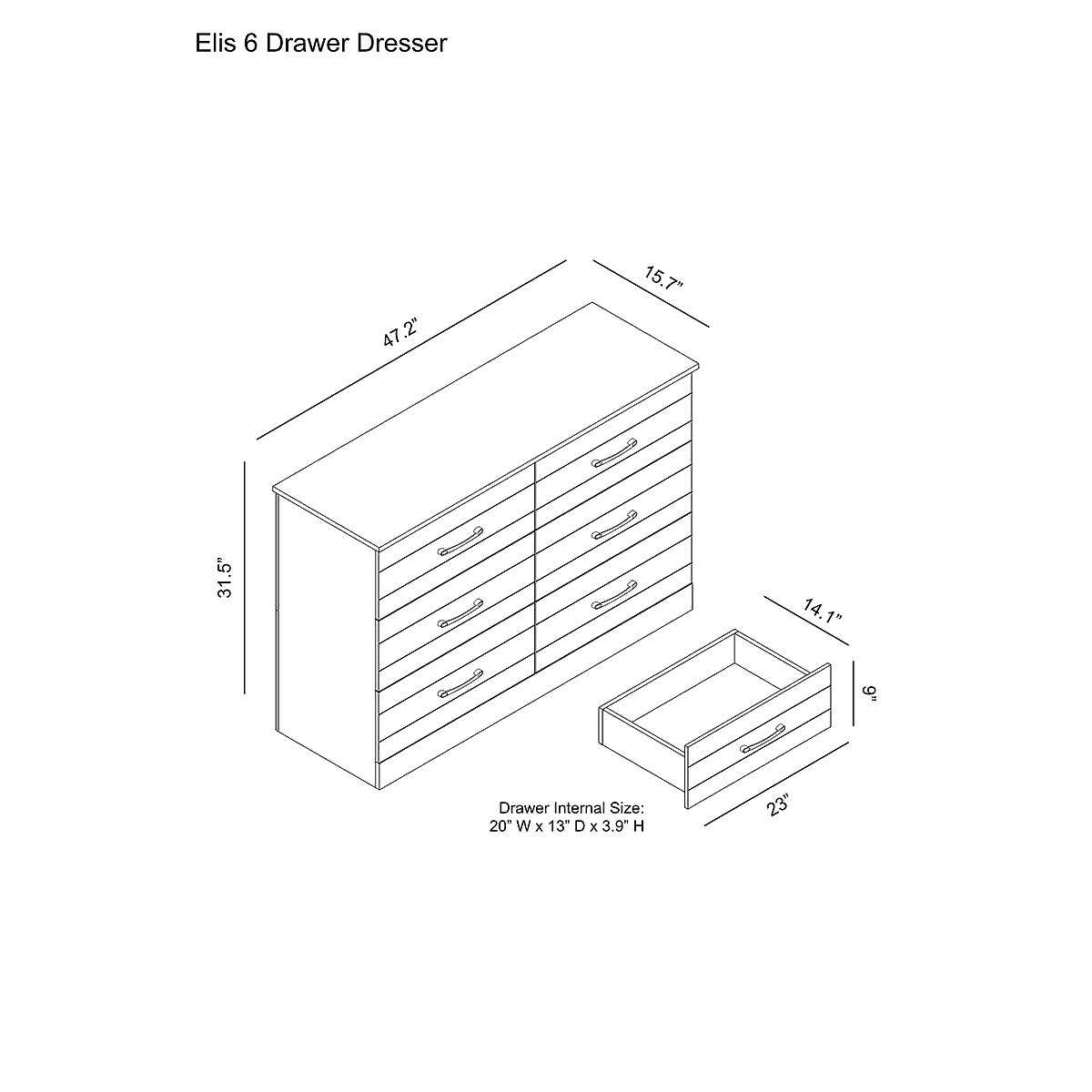 Galano Elis Wooden 6 Drawer Dresser for Bedroom with Interlock, Modern Storage Chest Dresser for Nursery and Children, Wide Closet for Kids Room, 47.2" W x 15.8" D x 31.5" H, Dusty Grey Oak