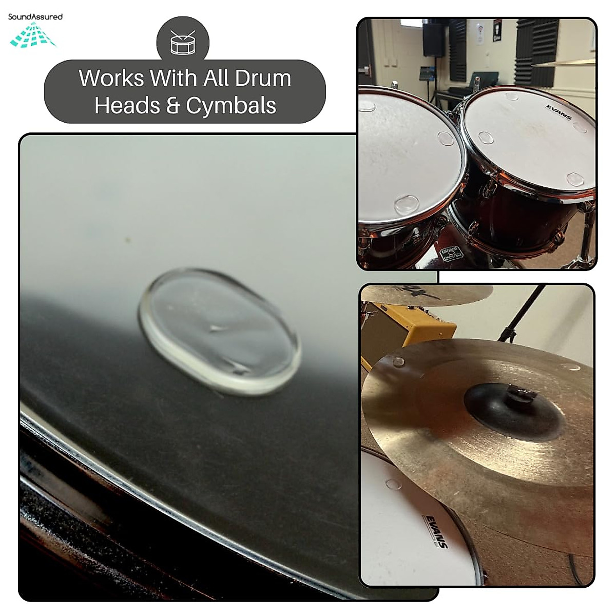 Drum Damper Gel Pads For Drums Tone Control, Non-toxic Silicone Drum Dampeners, Clear Resonance Pads For Drum Muffling (18 Pack)