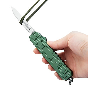TGZUO Aluminium Alloy Scalpel Pocket Knife with Clip Small EDC Telescopic Retractable Box Cutter Precision Craft Utility Knife 5pcs #60 5pcs #24 Carbon Steel Blades (Green)