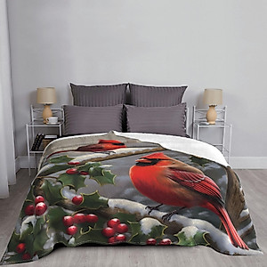 Red Birds Flannel Fleece Throw Blankets, Christmas Super Warm Soft Living Room Blanket All Season (50"x40")