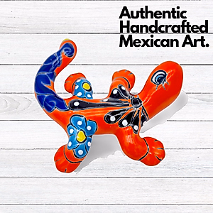 Colorful Ceramic Lizard - Talavera Pottery Mexican Garden Home Decor Creatures Salamander Dragonfly Animals Reptiles Hand-Painted Gecko Wall Art - Made in Mexico - Lagartija