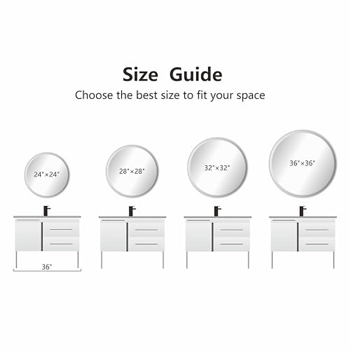 B&C 36 inch Round Mirror with 1-9/16" Matte Black Aluminum Frame, Black Metal Frame Circle Mirror, Circular Wall Mirror for Bathroom