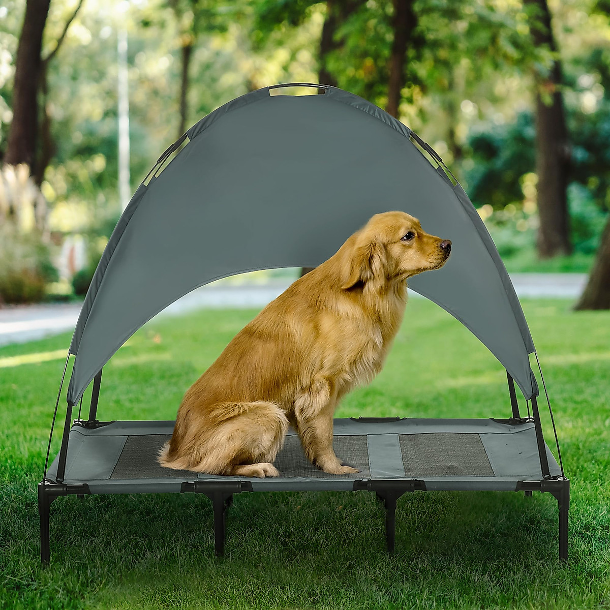 PawHut Elevated Portable Dog Cot Cooling Pet Bed With UV Protection Canopy Shade, 48 inch