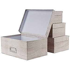 Photo Boxes Storage, Storage Boxes with Lids 4 in 1 Set Water-Proof Storage Box Sets with Handles Decorative Multiple Size Storage Bins with Lids for Kids Toys/Clothes/Shoes/Office/Cosmetic/Books