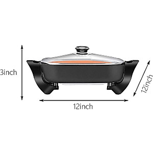 12 Inch Nonstick Electric Skillet - for Fry Bake Steam Simmer