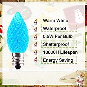 Jawtach C9 LED Christmas Light Bulbs - 50 Pack C9 LED Bulbs ICY Blue - 1W for Outdoor String Lights, Holiday Decoration