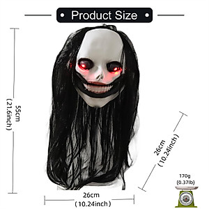 Halloween Mask Ghost face Scary with Hair LED Light up Zombie Horror Full Head Masque Decorations Costume Creepy Cosplay Prop