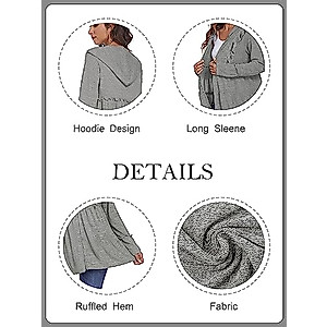 DEESHA Full Zip Up Hoodie for Women Pleated Tiered Ruffle Hooded Sweatshirts Jacket Coat Long Sleeve Black(Grey, 3X-Large)