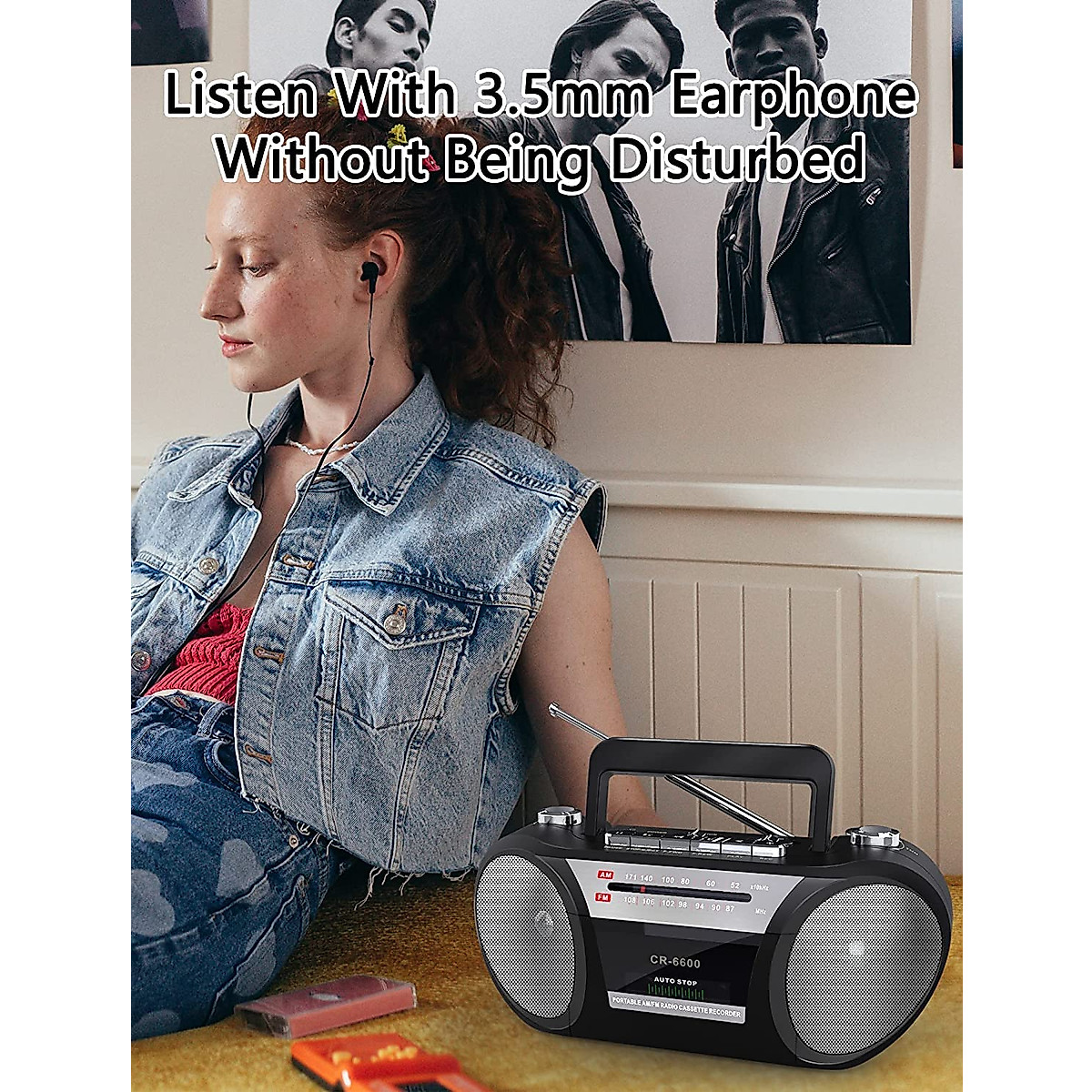 Cassette Player AM FM Radio Boombox: Retro Portable Cassette Tape Player and Recorder with Dual Stereo Speaker,Standard Earphone Jack,Cassette Boombox Powered by 4 D Cell Batteries Or AC Power