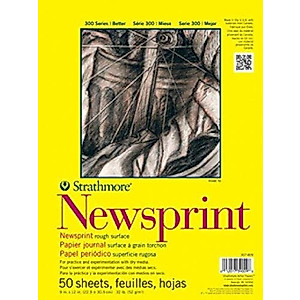Strathmore 300 Series Newsprint Paper Pad, Tape Bound, 14x17 inches, 50 Sheets (32lb/52g) - Art Paper for Adults and Students - Practice Sketching with Charcoal, Graphite and Pencil