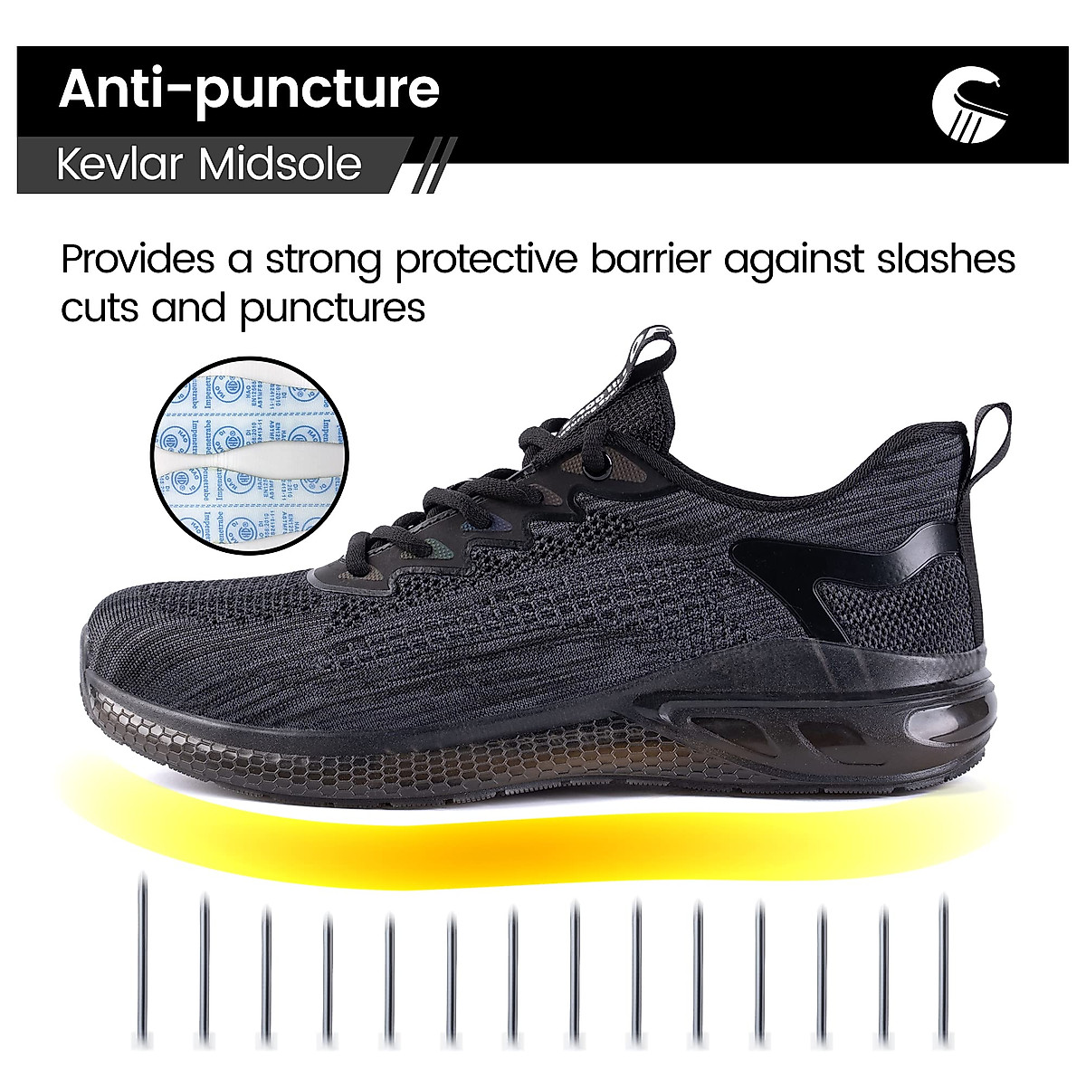 DINGGU Steel Toe Shoes for Men Lightweight Safety Indestructible Work Shoes Comfortable Breathable Non-Slip Slip on Composite Toe Sneakers for Industrial Construction Black 12