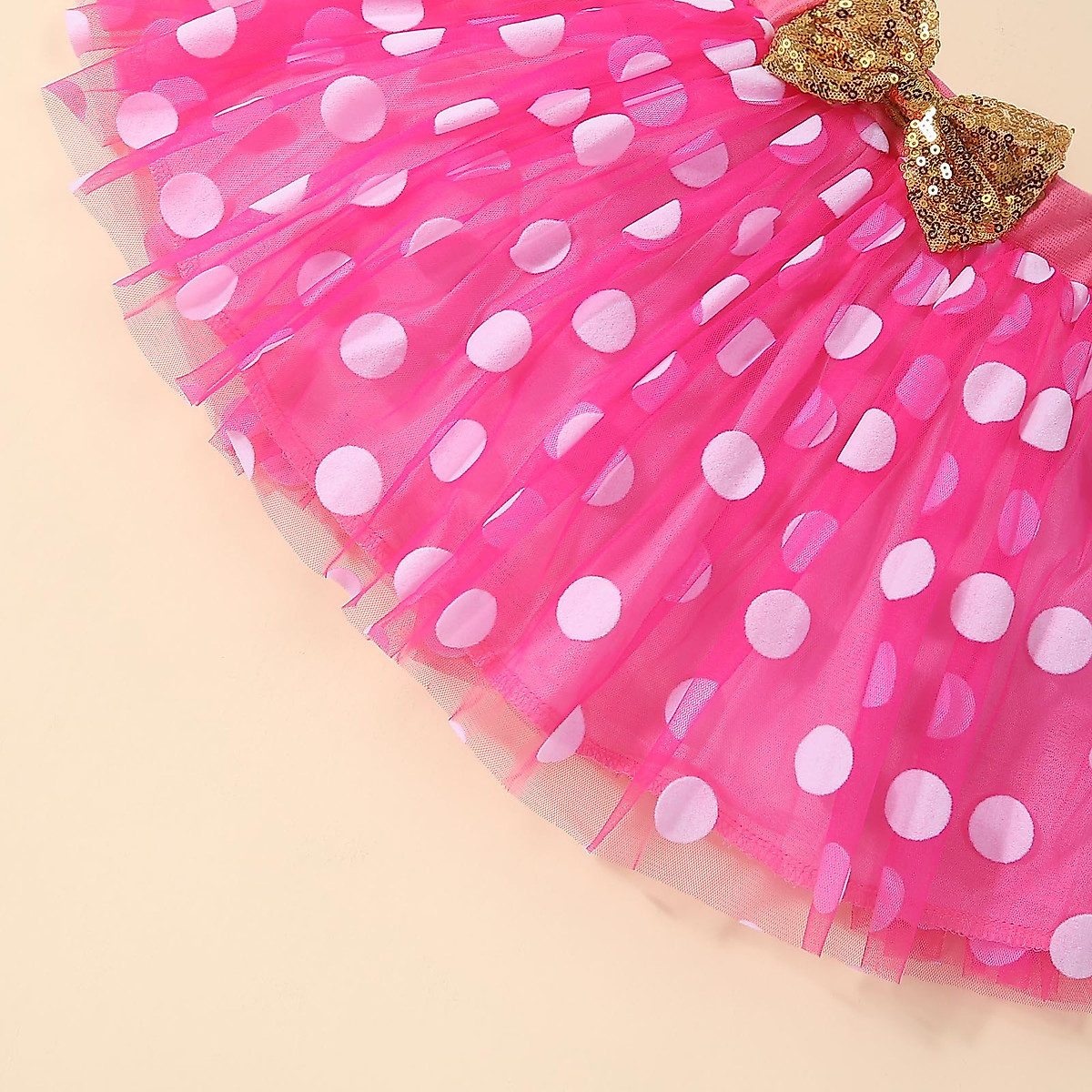 vivifayee Toddler Kids Baby Birthday Girl Outfit Ruffle Long Sleeve Mouse Ears Birthday Shirt Polka Dots Tutu Dress Cute Skirt Sets with Headband