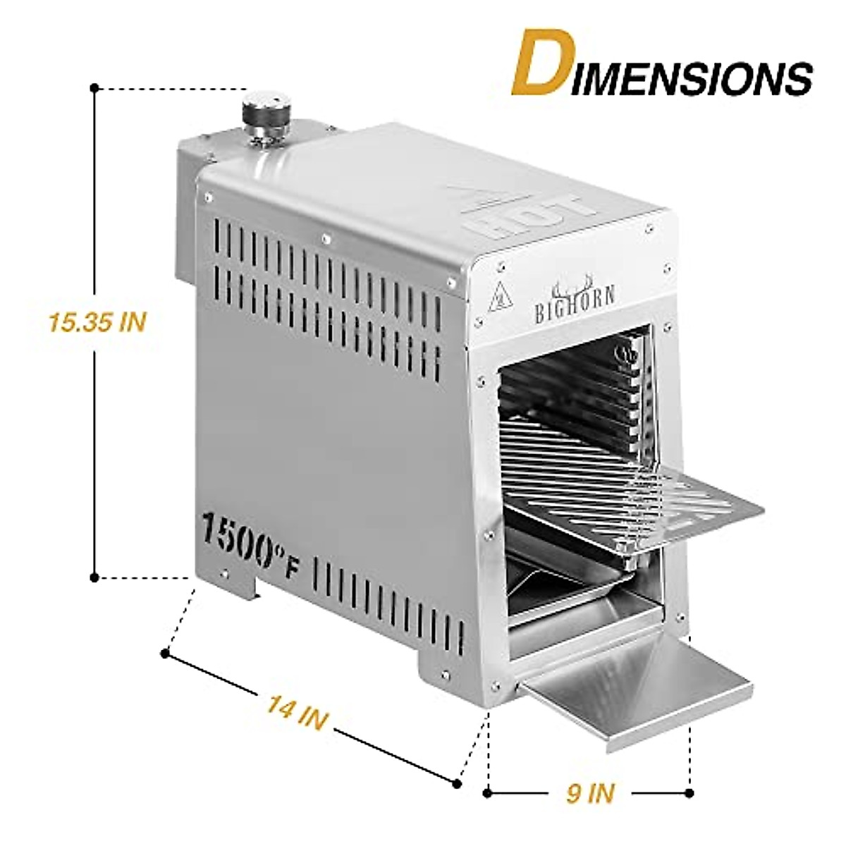 BIG HORN OUTDOORS Portable Infrared Broiler Propane Gas Grill, 1500 Degree Stainless Steel Tabletop Quick Cooking Steak Grill for Meat, Seafood, Veggies