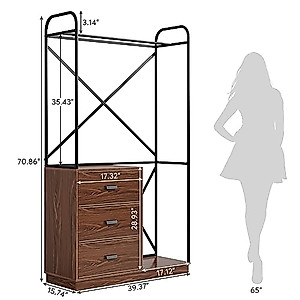 Tribesigns Freestanding Clothes Rack with 3 Drawers, Industrial Garment Rack Wardrobe Closet with Hanging Rod, Heavy Duty Wood Closet Organizer for Bedroom